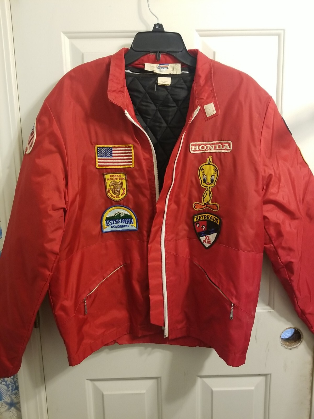 Vintage motorcycle racing HONDA red nylon jacket larg… - Gem