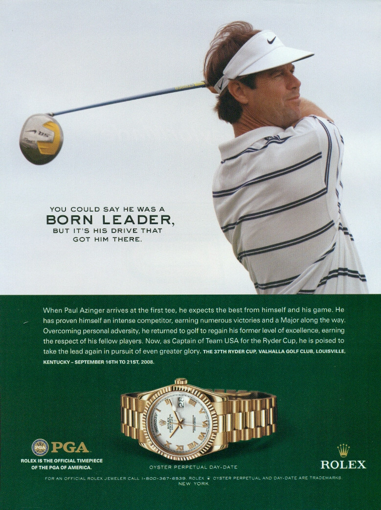 ROLEX WATCH MAGAZINE promo ad #013 ORIGINAL 2008 PAUL AZINGER "NOT A ...