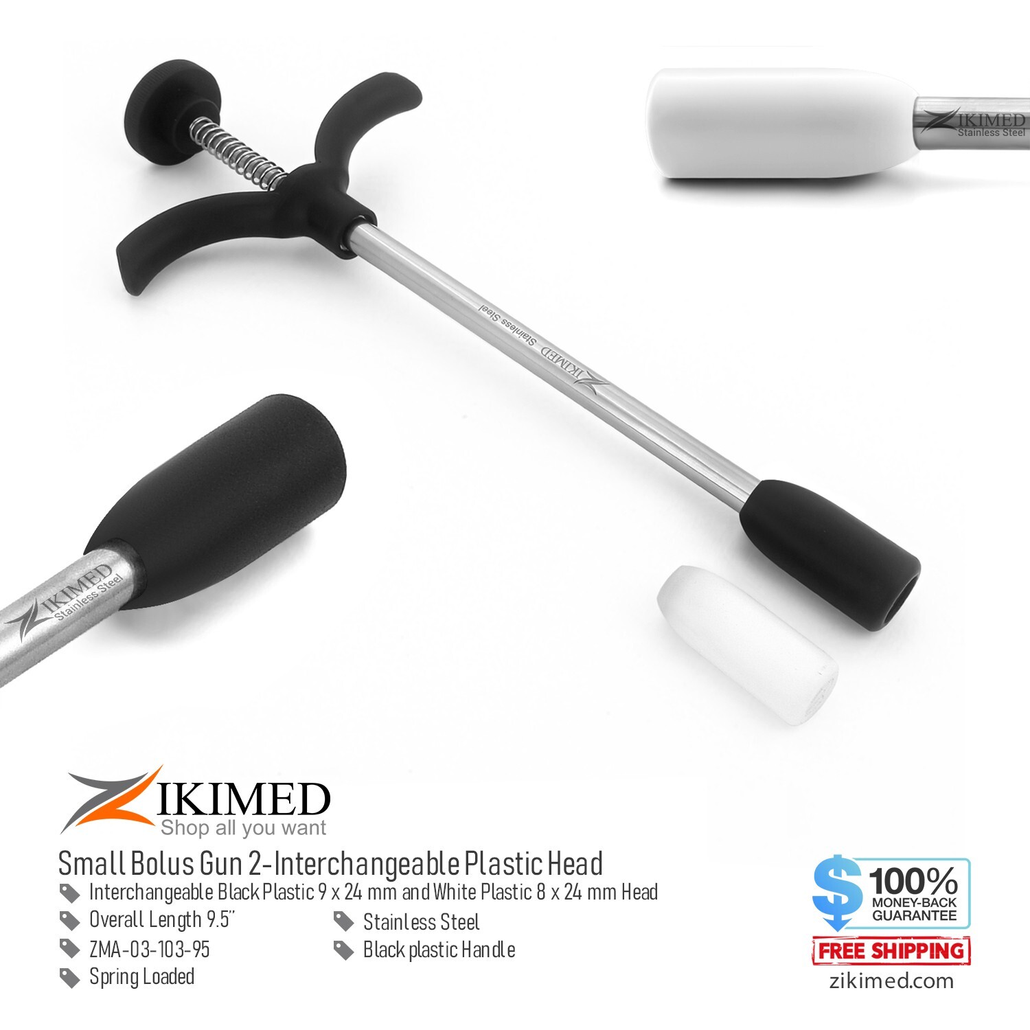 Small Bolus or Balling Gun with 2-Interchangeable Cup for All Small ...