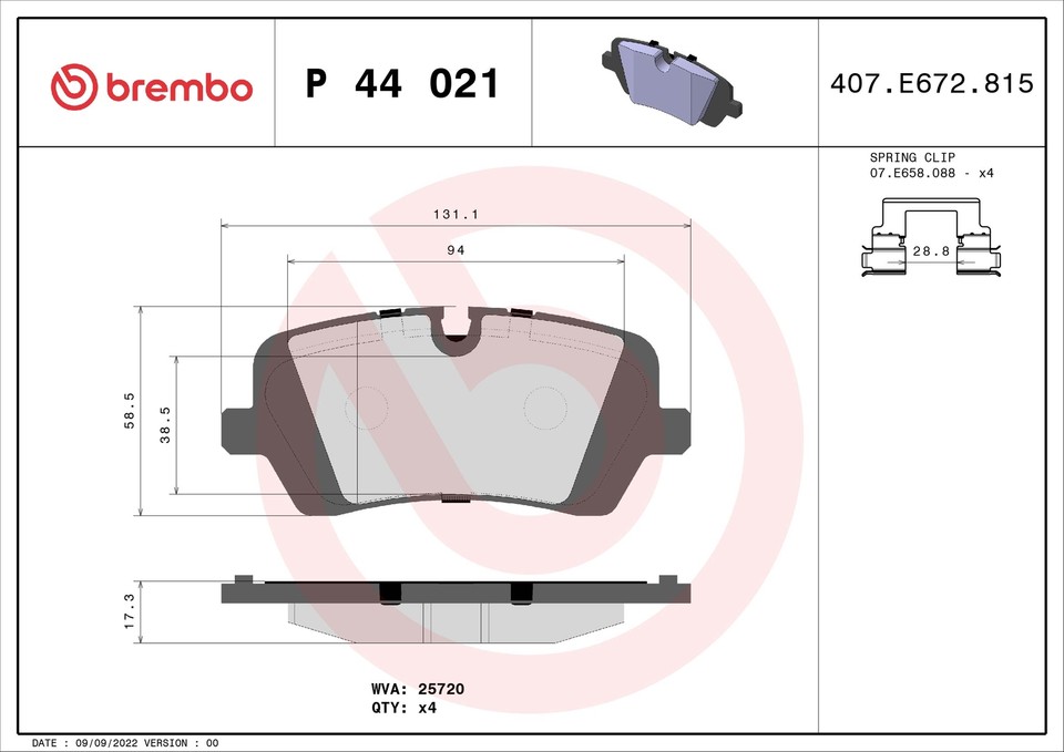Brake Pads Set fits RANGE ROVER SPORT L494 3.0D Rear 2013 on Brembo ...