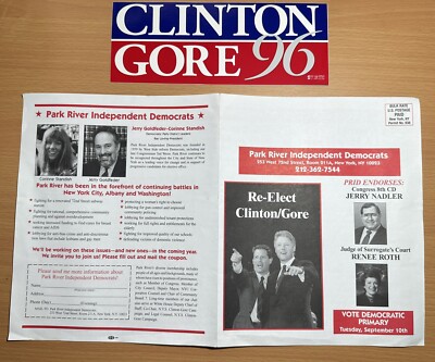 1996 Bill Clinton & Al Gore NYC DEMOCRATS Bumper Sticker & Brochure | eBay