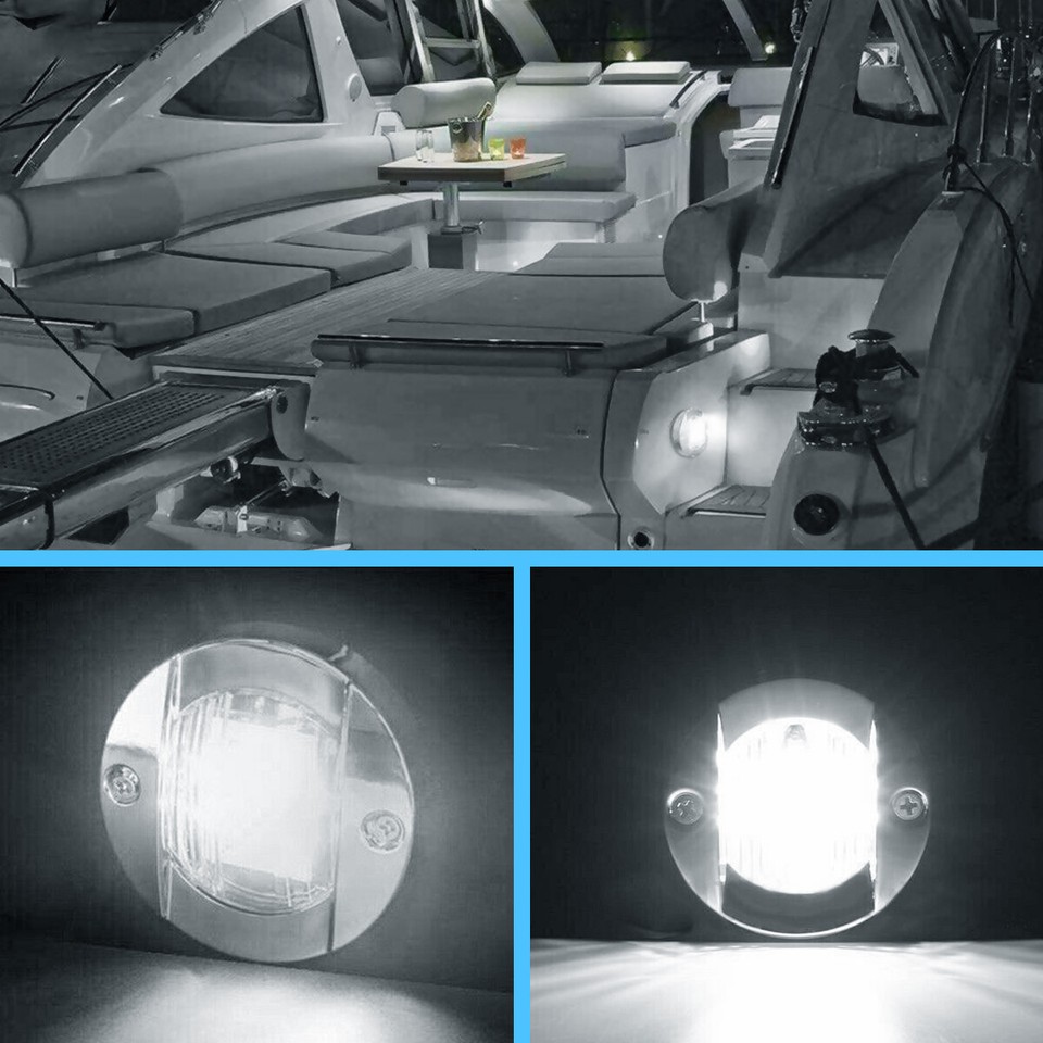 2X Round Marine Boat LED Courtesy Lights Cabin Deck Stern Navigation ...