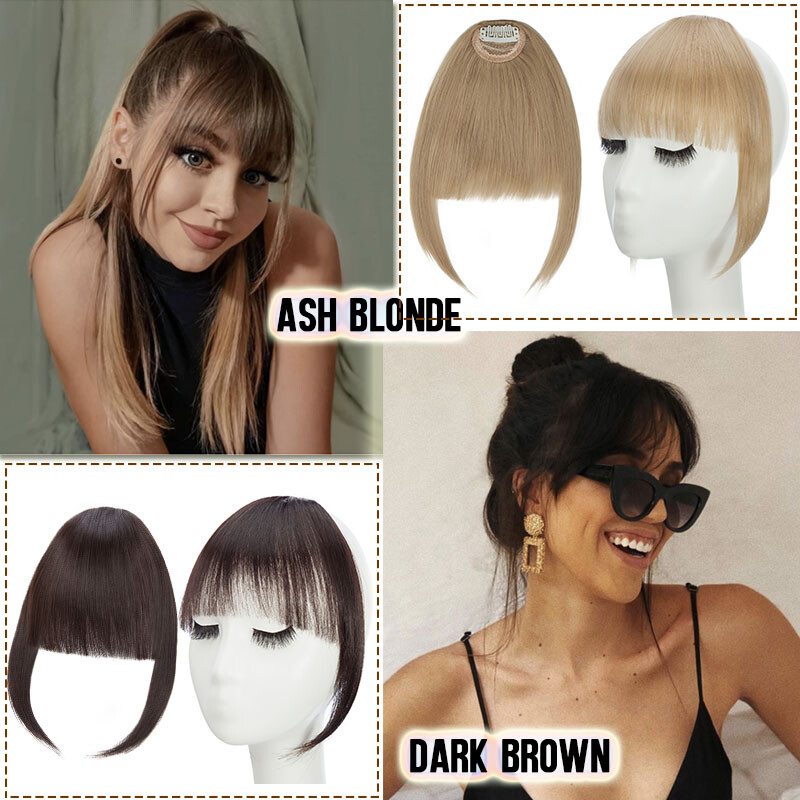 US Topper Neat Bangs Hair Extension Clip in Fringe Fake Hair piece As ...