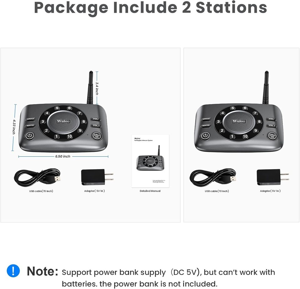 2 PACK Intercom System Wuloo Wireless 1 Mile Range Home s600-P2 Multi ...