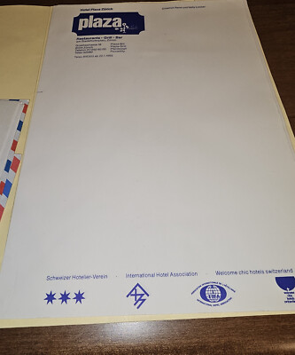 12 pieces of Stationary & 4 Envelopes Hotel Plaza Zurich Switzerland c ...