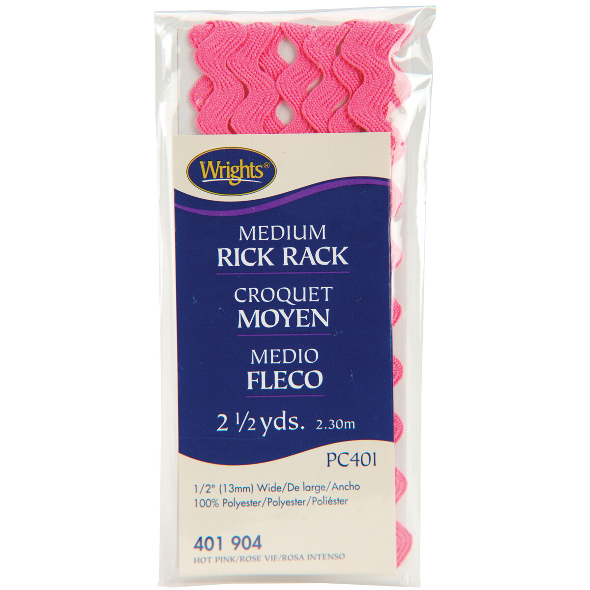Wrights (PC401-0904) - Medium Rick Rack - Hot Pink 2 1/2 Yd 1/2" wide ...