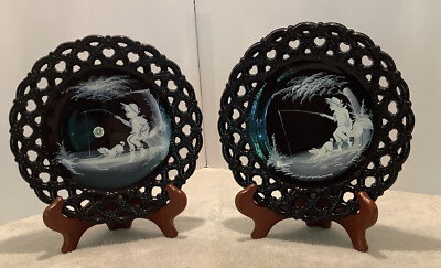 Mary Gregory Reproductions By WESTMORELAND BLACK LATTICE PAIR BOY AND ...