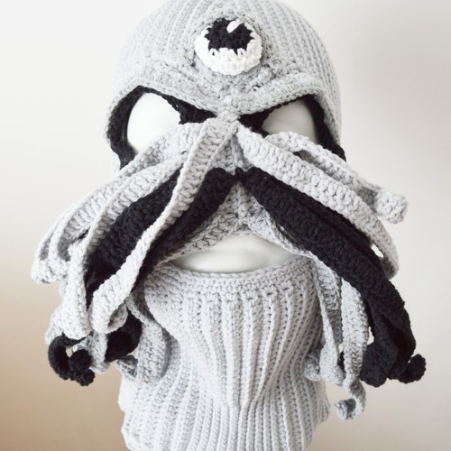 Crochet octopus balaclava men's 3 hole. Knitted funny cthulhu tentacle ...