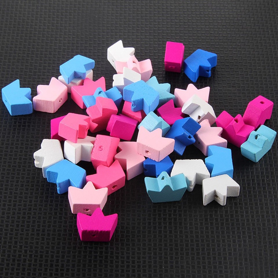 100PCS DIY Wood Beads Decor Creative Color Crown Shaped Beads Cartoon ...