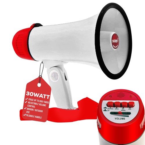 5 Core Megaphone Bullhorn Speaker 30W Bull Horn Battery Power Mini ...