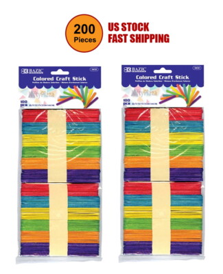 200 pcs Colored Craft Stick Assorted Colored Best for Craft School Home ...