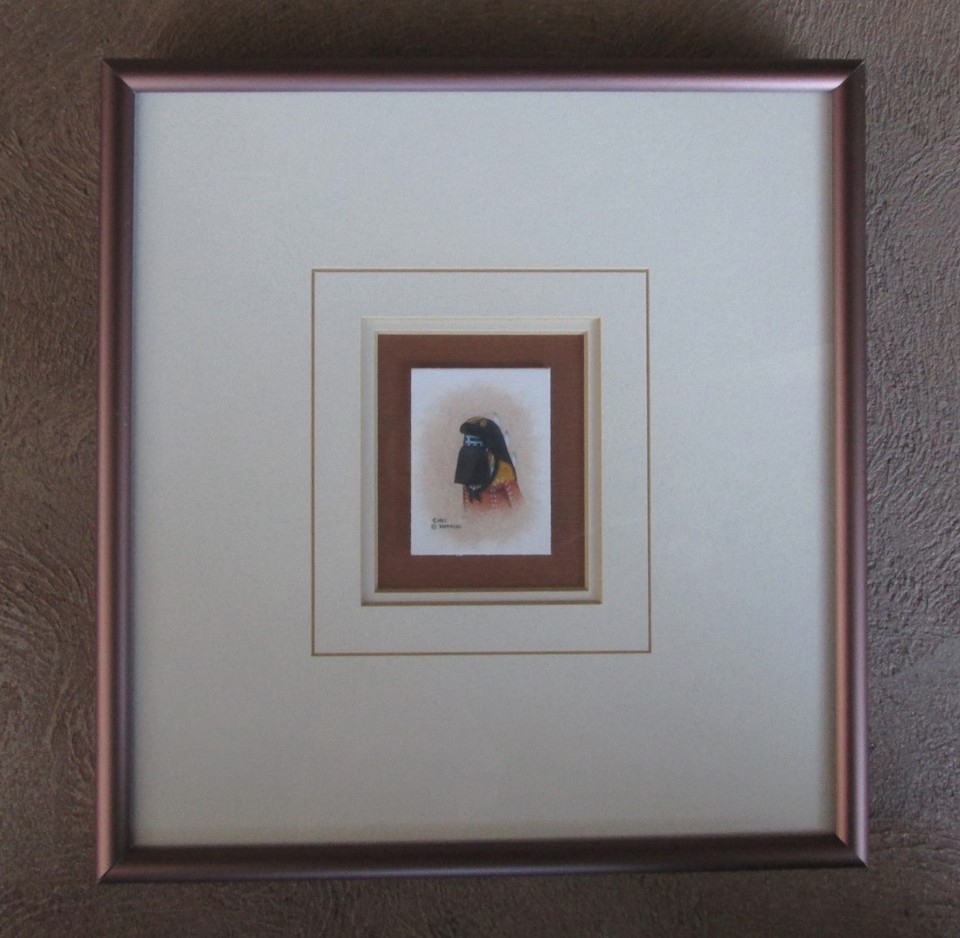 ZUNI ARTIST CHRIS NATACHU ORIGINAL MINIATURE PAINTING: LONGHAIR KACHINA ...