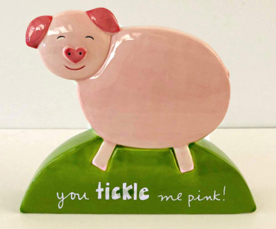 Boston Warehouse Hand Painted Ceramic Pink Pig Bank "You Tickle Me Pink ...