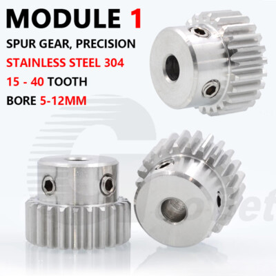 Module 1 Spur Gear Stainless Steel with Hub 15 - 40 Tooth Motor Pinion ...