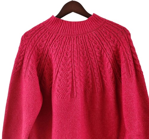 Joie Raspberry Pink Cable Knit Mock Neck Sweater Womens Size XL | eBay