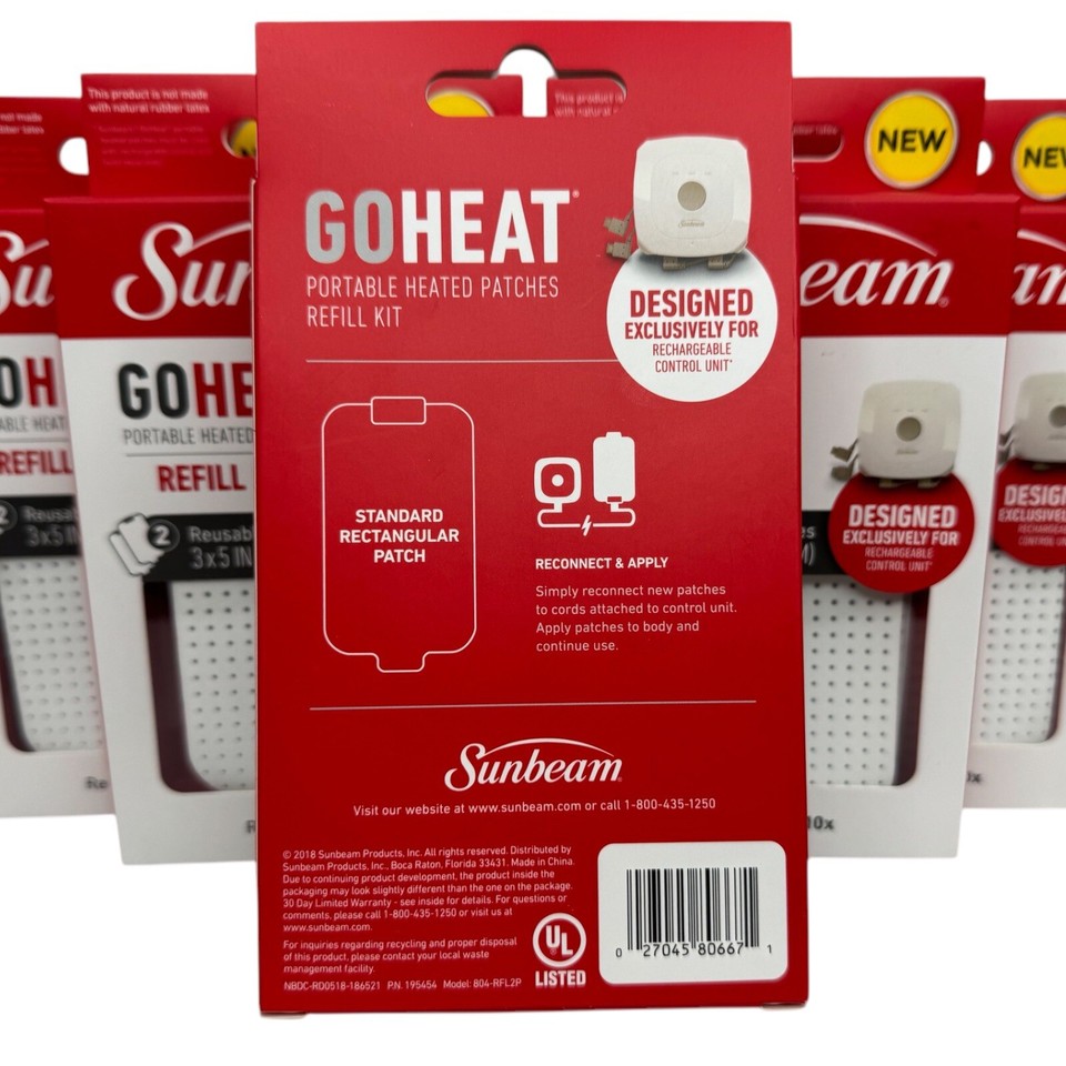 (7) Sunbeam Go Heat Portable Heated Patches 2 Refill Kit Reusable Gel ...