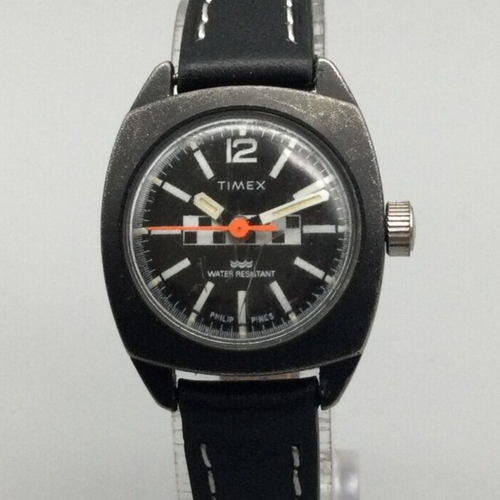 Vintage Timex Motor Sports Rally Watch Women 25mm Black Leather Manual ...