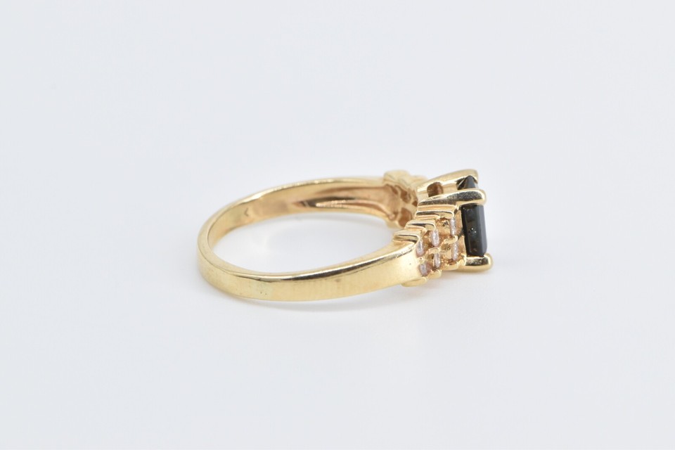 14K Emerald Cut Sapphire Diamond Accent Vintage Ring Yellow Gold *59 | eBay