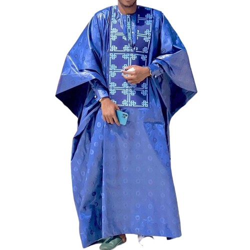 Tailor D’or Men's Traditional African Bazin/Getzner 3 Piece Blue Outfit ...