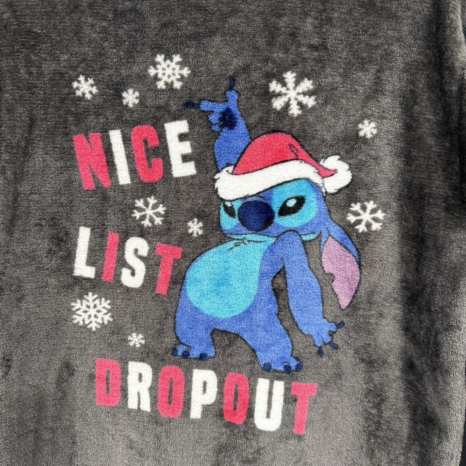 Size M Juniors Disney's Stitch Holiday Nice List Dropout Graphic Fleece ...