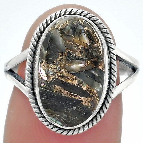 Natural Copper Abalone Shell 925 Sterling Silver Ring s.7.5 Jewelry R ...