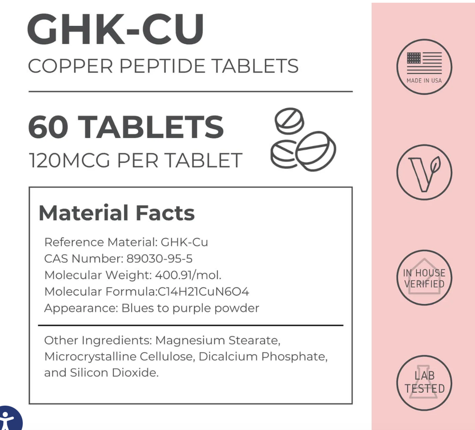 Neurogan Health Copper Peptide GHK-CU , 120 mcg, 60 Tablets, 0.52 oz ...
