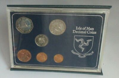 1976 ISLE OF MAN DECIMAL COINS SET OF SIX COINS BU CLEAR CASE & ROYAL ...