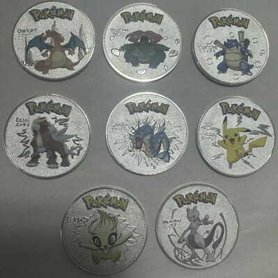 Pokemon Silver Metal Coins Charizard/Pikachu/Mewtwo Set of 8 Coins ...