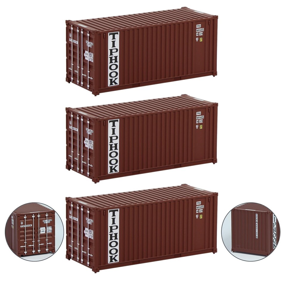 3pcs HO Scale 1:87 20ft Shipping Container 20' Cargo Box Model Railway ...