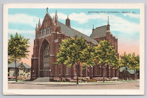 Scottish Rite Cathedral Peoria Illinois IL Postcard Freemasonry Street ...