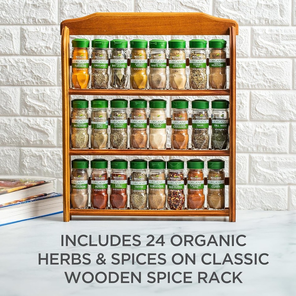 McCormick Gourmet Three Tier Wood 24 Piece Organic Spice Rack Organizer ...