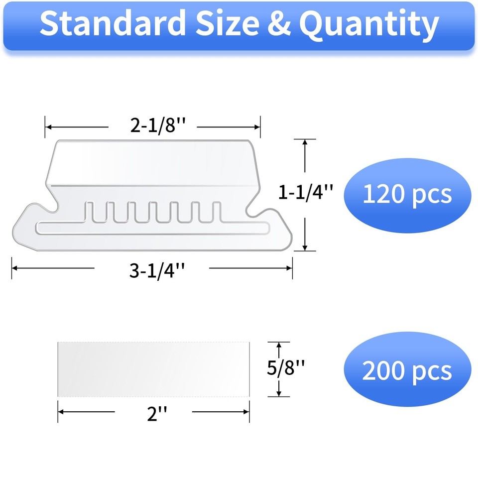 120 Hanging File Folder Tabs + 200 Inserts Clear Plastic Folder Labels ...