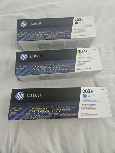 📦 HP 202X & 202A LaserJet Toner Set – Black, Yellow & Cyan – NEW! 📦 | eBay