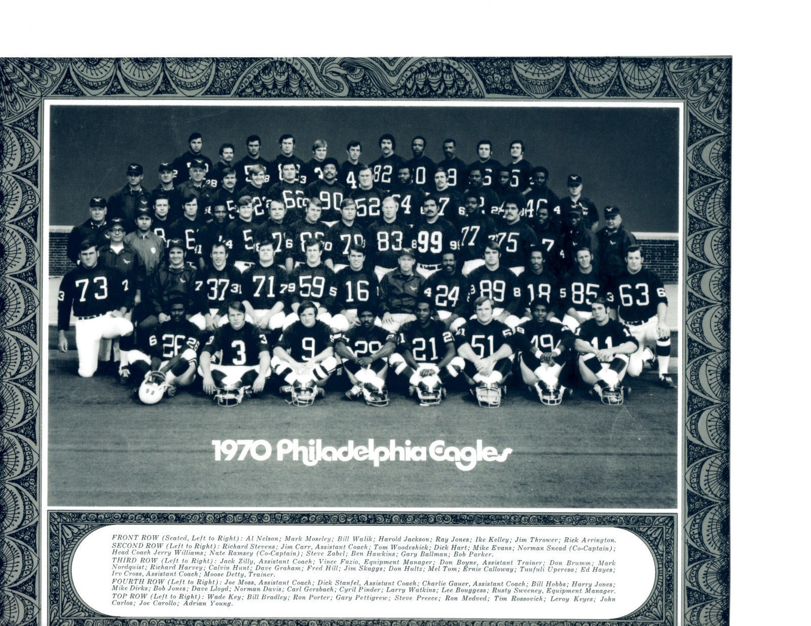 1970 PHILADELPHIA EAGLES TEAM 8X10 PHOTO MOSELEY NFL FOOTBALL HOF USA ...