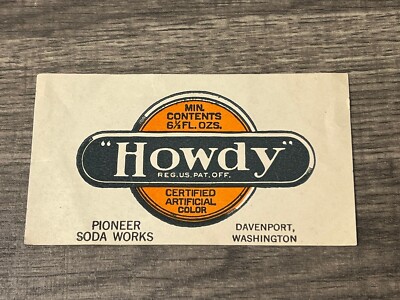 Howdy Pioneer Soda Bottling Works Label Davenport WA Decal E3 | eBay
