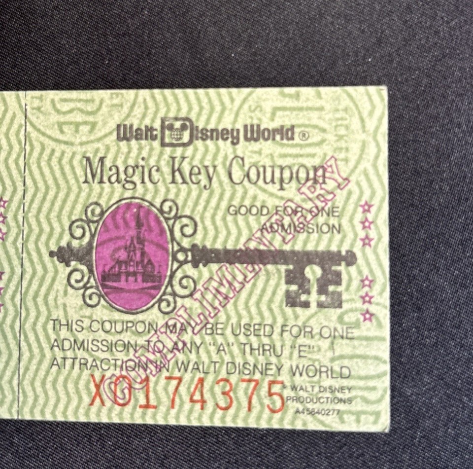 1977 WALT DISNEY WORLD Magic Kingdom 10 Adventures Magic Key Coupons ...