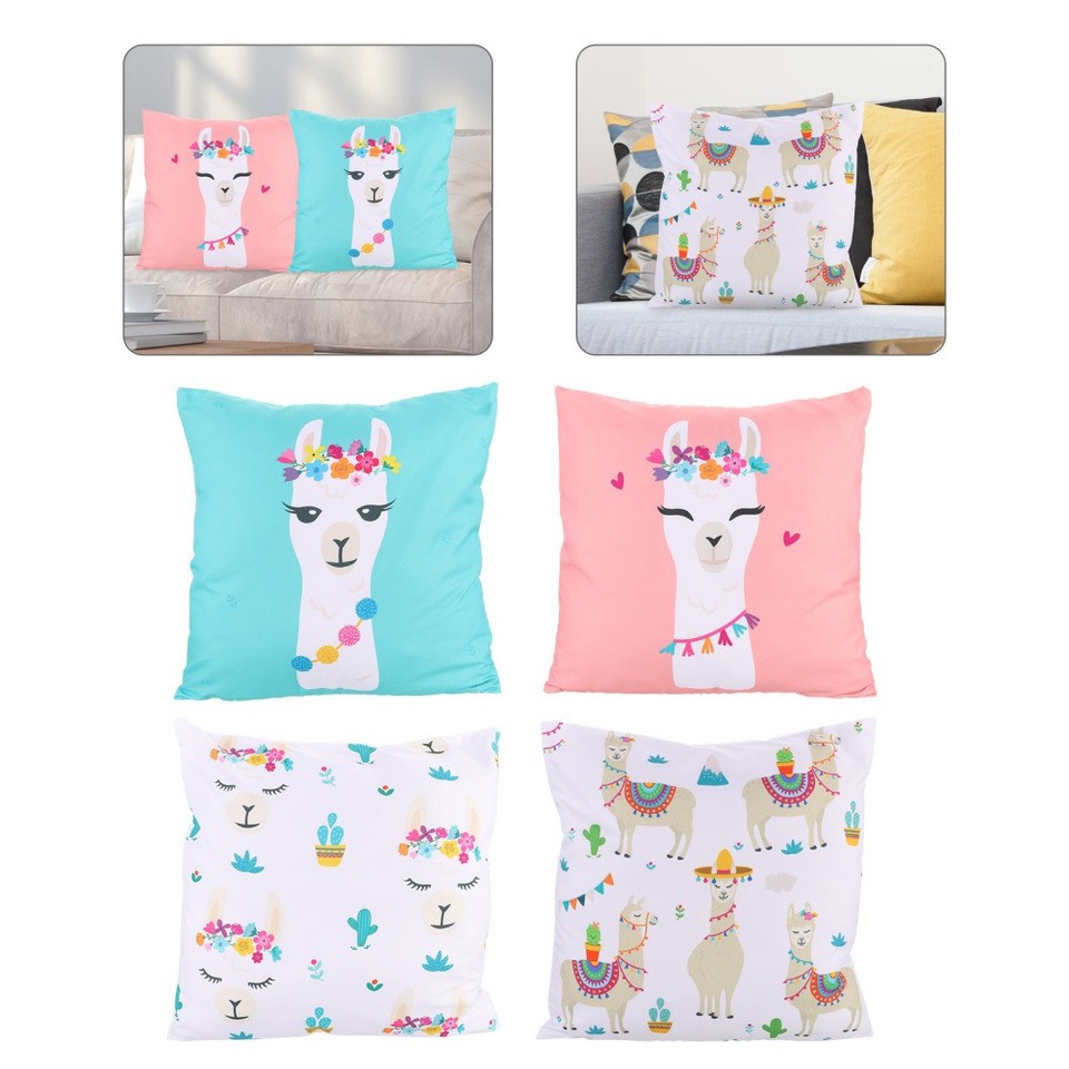 4 Pcs Sofa Pillowcase Replacement Throw Pillow Covers Alpaca Design ...