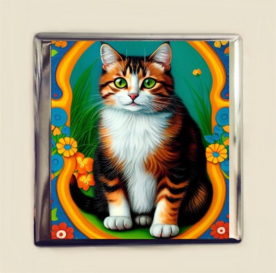 Orange Cat Cigarette Case Business Card ID Holder Wallet Cute Animal ...