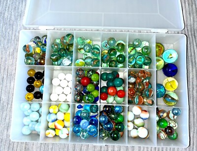 Mixed Lot 240 Marbles Including Vintage Collectible with Storage Box As ...