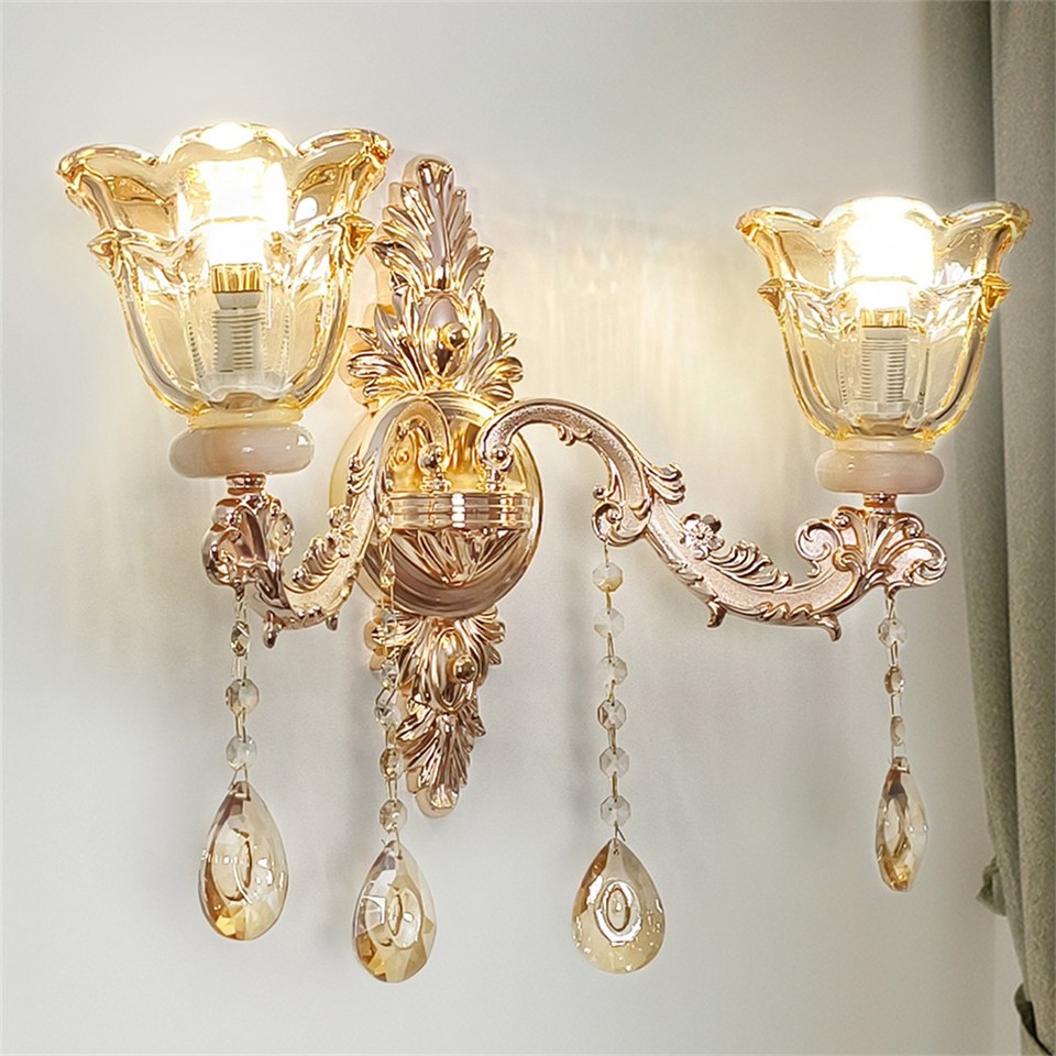 Vintage Pretty Wall Sconce Fancy Gold Brass Chandelier Crystal Glass ...