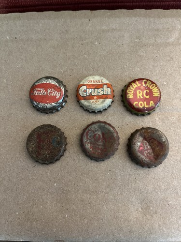 VTG LOT 6 CORK BOTTLE CAPS- FEHRS ORANGE CRUSH RC COLA FALLS CITY COKE ...