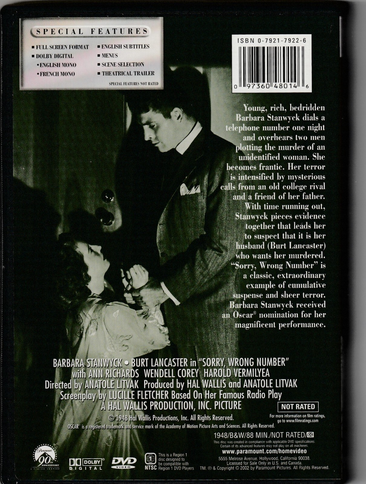 SORRY, WRONG NUMBER DVD REGION ONE NTSC PARAMOUNT COLLECTION BARBARA ...