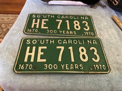 South Carolina SC License Plate Plates 1970 Matching Pair HE 7183 “300 ...