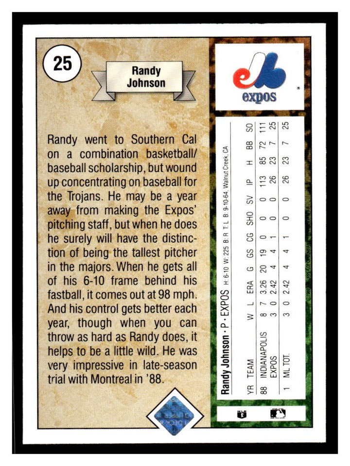 1989 Upper Deck Randy Johnson 25 Montreal Expos MT | eBay