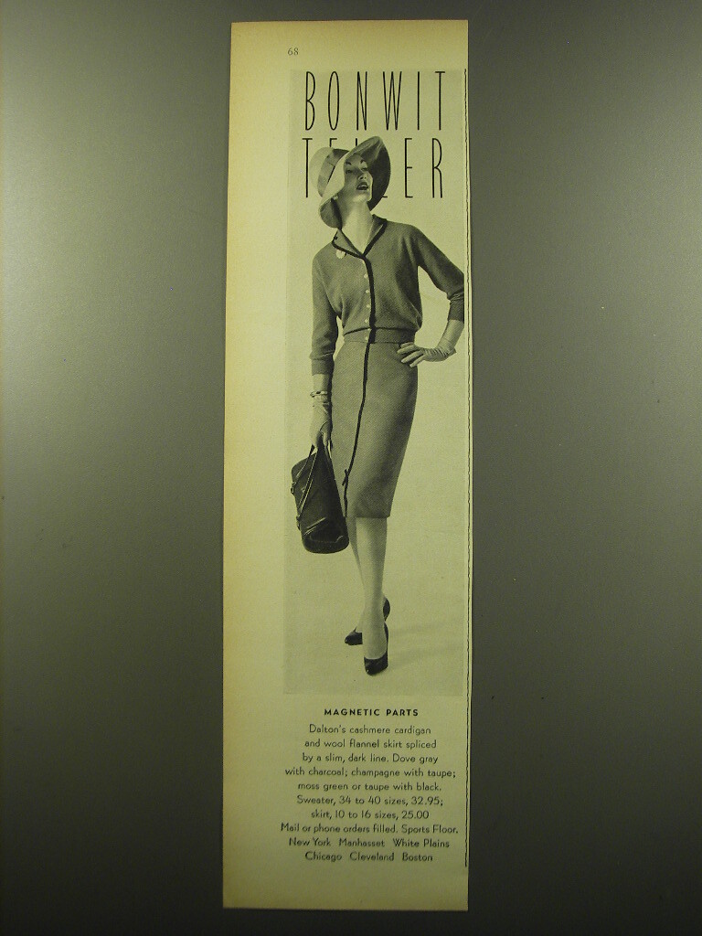 1959 Bonwit Teller Dalton Cardigan Sweater and Skirt Ad - Magnetic ...