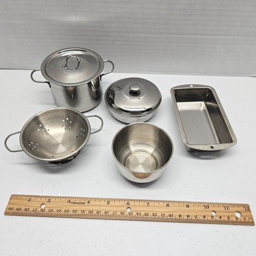 Pretend Play Food METAL POTS & PANS - Colander Bowl Cake Pan Pots w ...
