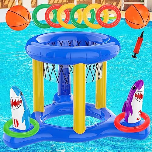 Pool Floats Toys Games Set, 2-in-1 Floating Pool Basketball Hoops ...