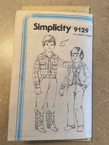VTG Simplicity Sewing Pattern 9129 Boys Size 5 Cowboy Pants Shirt Vest ...