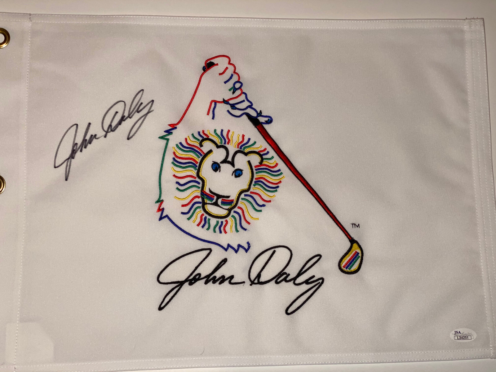 John Daly PGA Signed *Grip it Rip it* Official JD Logo Pin Flag COA JSA ...