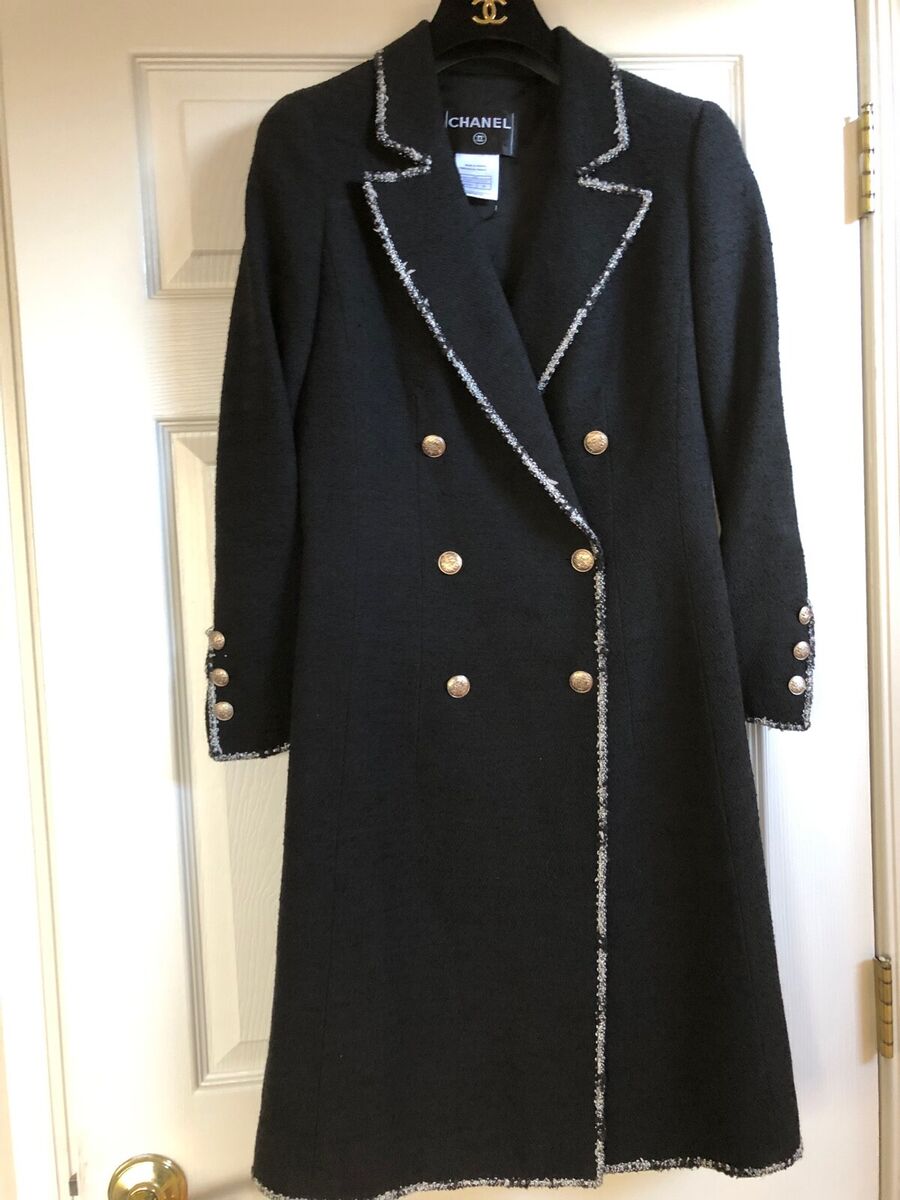 CHANEL 05C VINTAGE NEW BLACK JACKET COAT TWEED BRAIDED TRIM CHANEL 05C VINTAGE NEW BLACK JACKET COAT TWEED BRAIDED TRIM